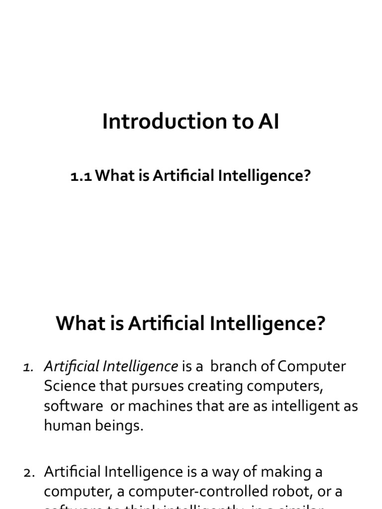 Introduction To AI: 1.1 What Is Artificial Intelligence? | PDF ...