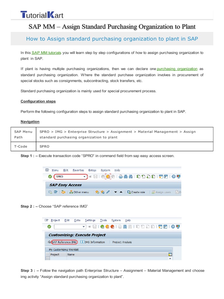 How To Assign Standard Purchasing Organization To Plant in SAP | PDF ...