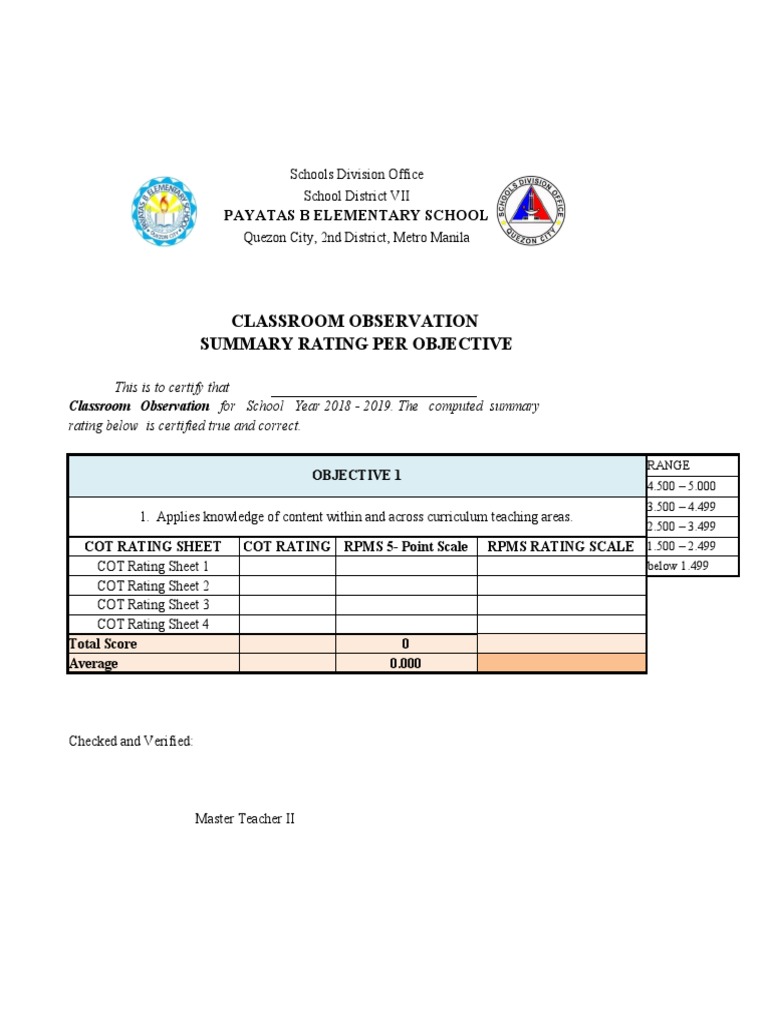 Payatas B Elementary COT Summary 2018-2019 | PDF | Classroom | Curriculum
