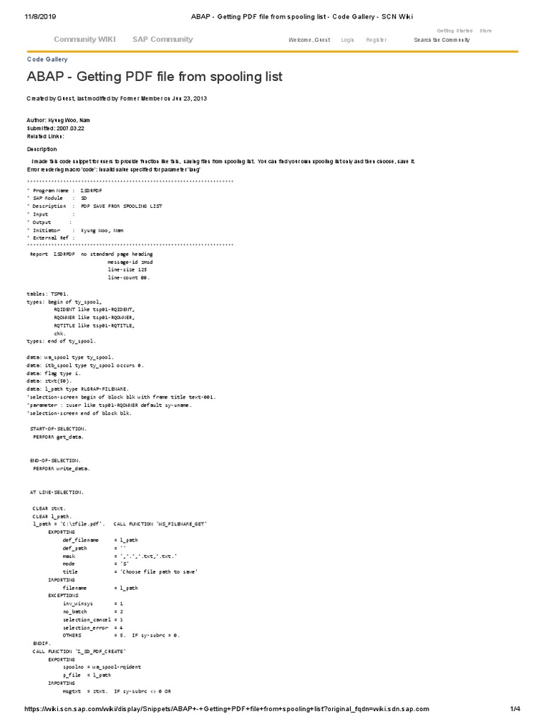 ABAP - Getting PDF File From Spooling List - Code Gallery - SCN Wiki | PDF | Software ...