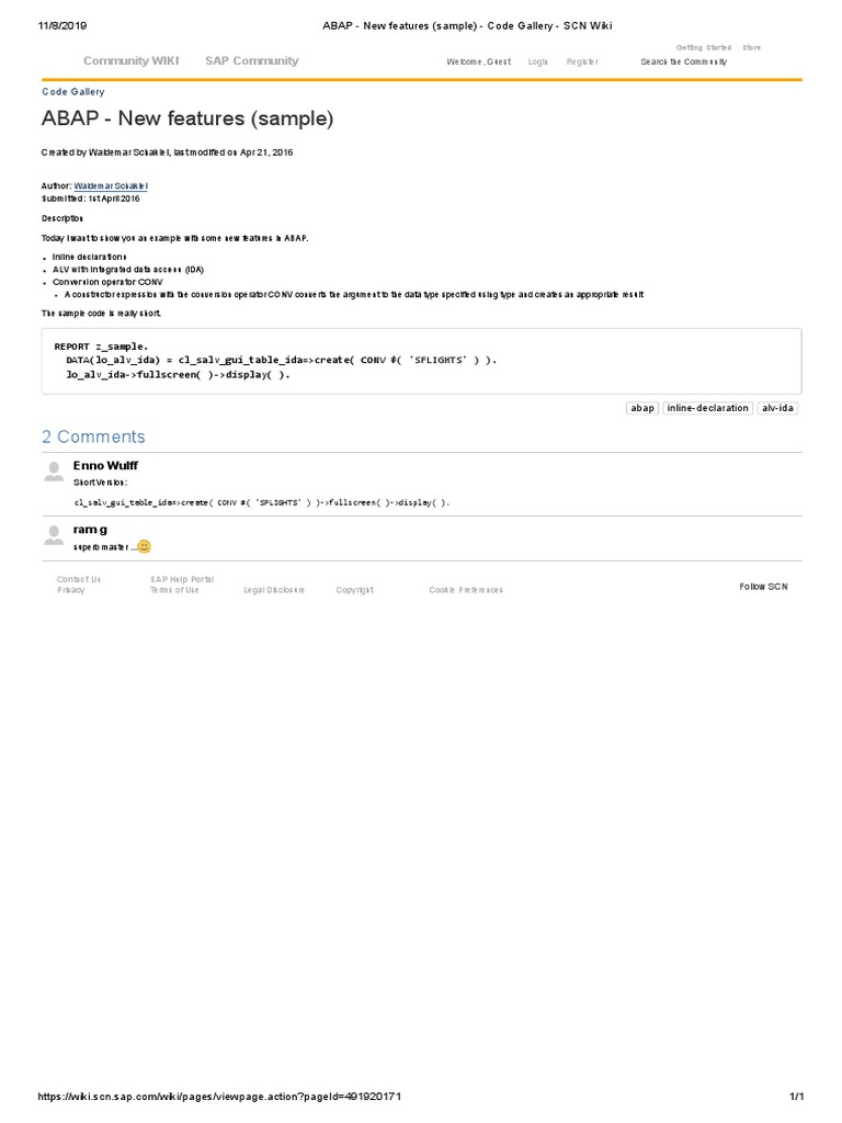 ABAP - New Features (Sample) - Code Gallery - SCN Wiki | PDF