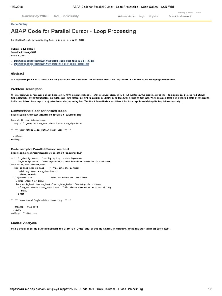 ABAP Code For Parallel Cursor - Loop Processing - Code Gallery - SCN Wiki | PDF | Control Flow ...