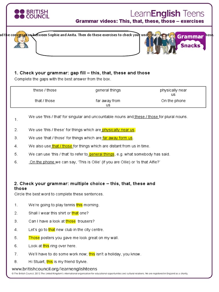 Check Your Grammar: Gap Fill - This, That, These and Those | PDF | Noun ...