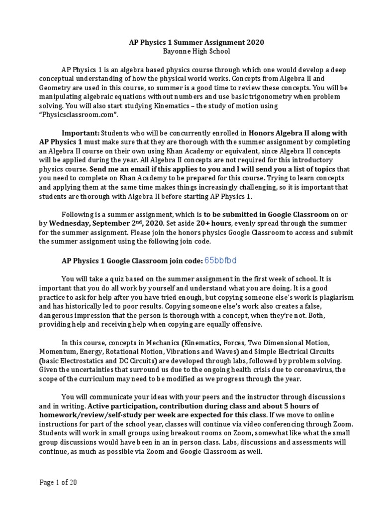 Ap Physics 1 Summer Assignment 2020 Pdf Pdf Sine Triangle