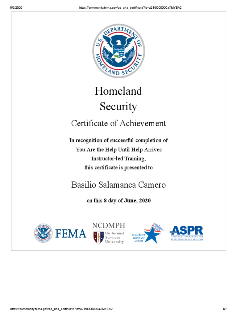Homeland Security: Certificate of Achievement | PDF