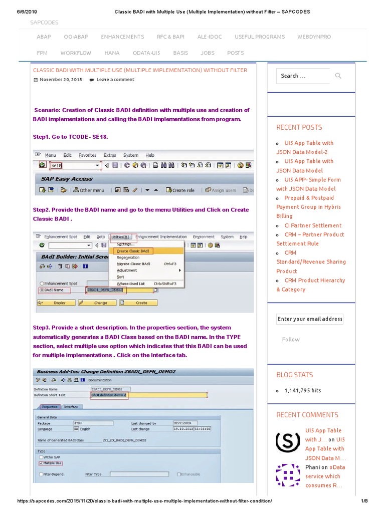Classic BADI With Multiple Use (Multiple Implementation) Without Filter - SAPCODES | PDF ...