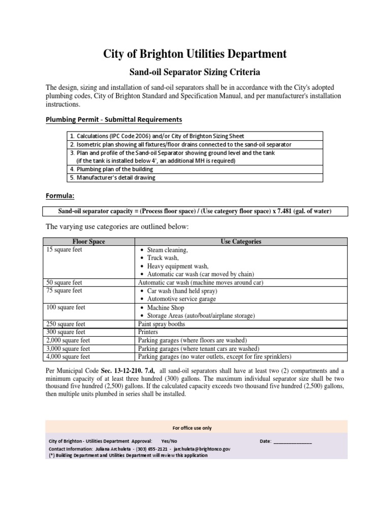 Sand-Oil Separator Sizing Guidelines | PDF | Plumbing | Fire Sprinkler ...
