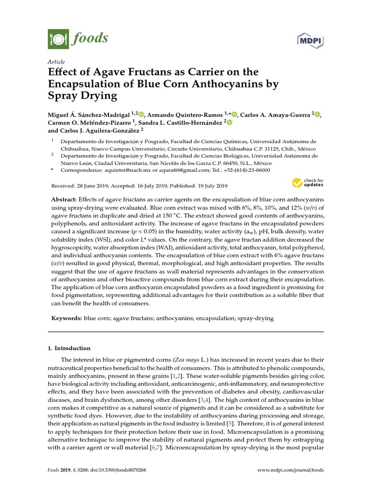 Effect of Agave Fructans As Carrier On The Encapsulation of Blue Corn ...