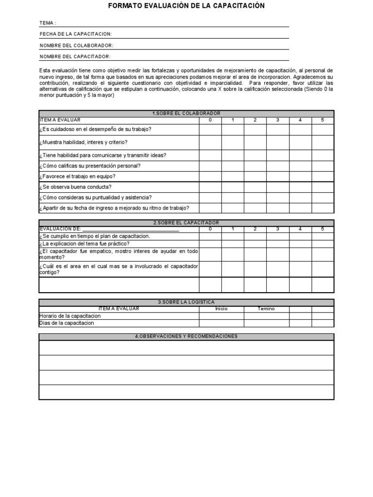 Formato Evaluacion de Capacitacion | PDF