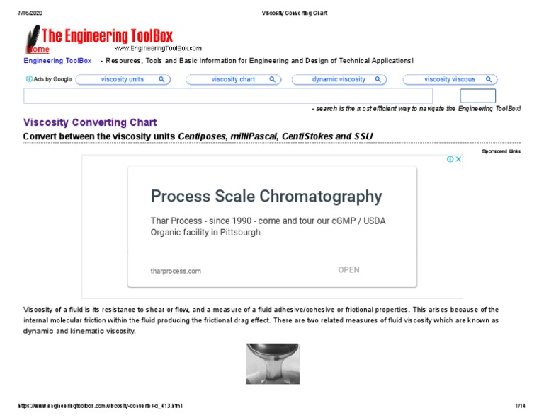 Process Scale Chromatography: Viscosity Converting Chart | PDF