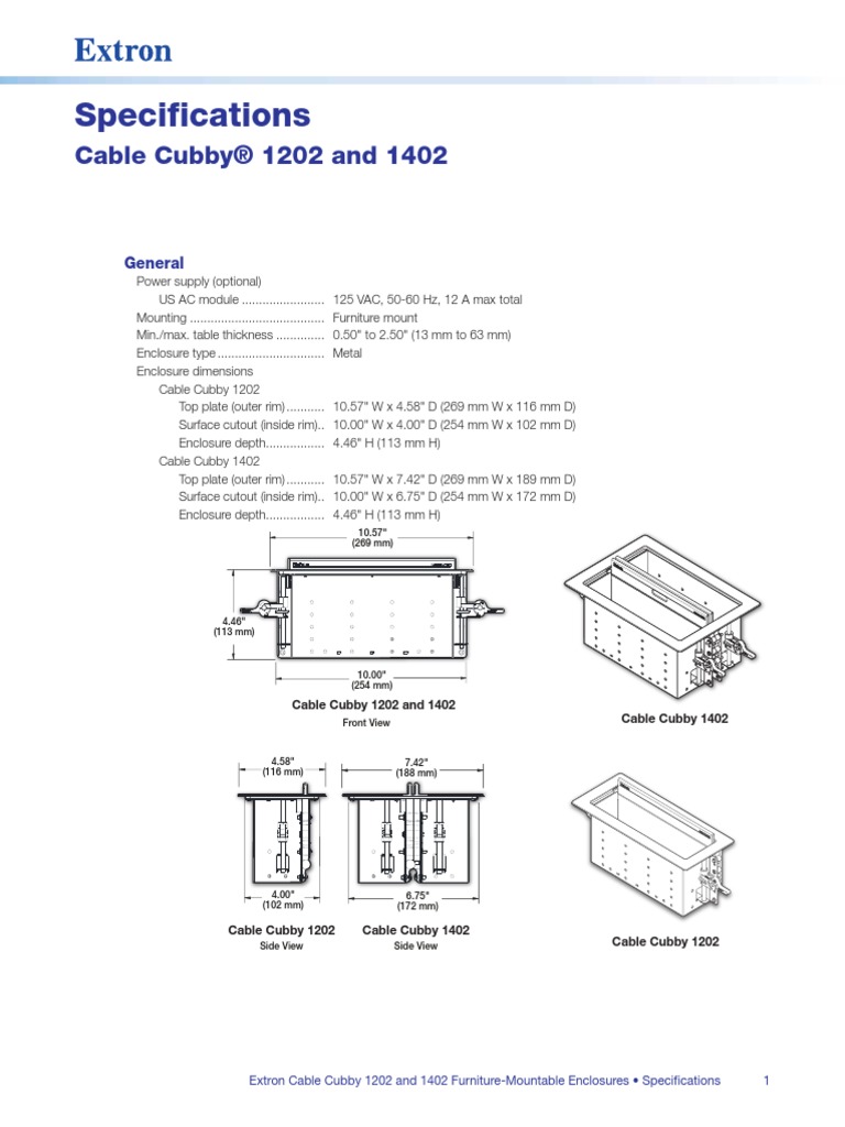 Specifications: Cable Cubby® 1202 and 1402 | PDF | Electricity ...