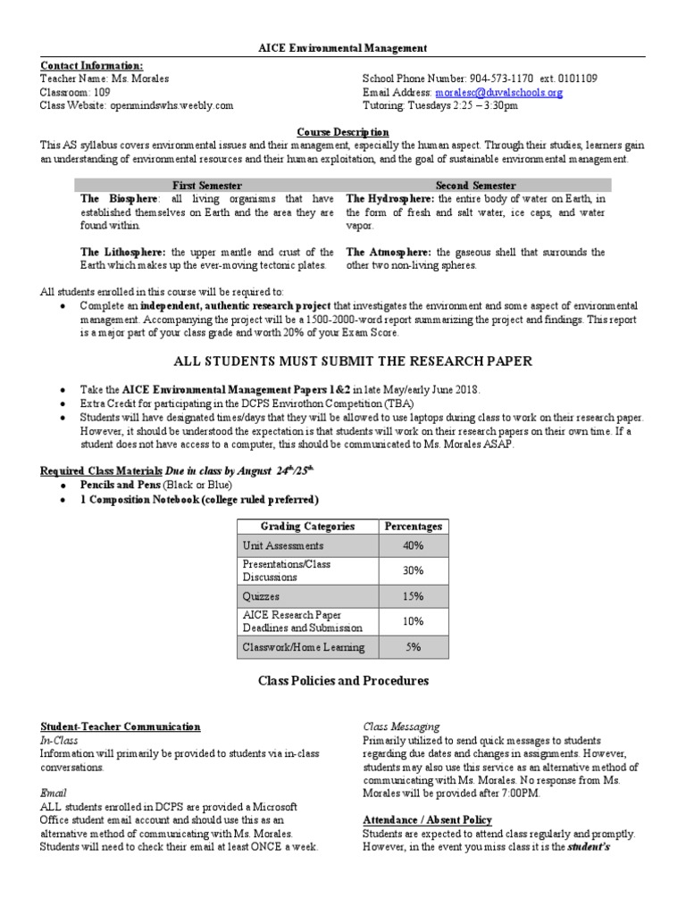 Aice Environmental MGMT Syllabus 20-21 | PDF | Human Impact On The ...