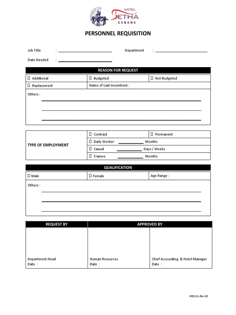 HRD01 - Personnel Requesition Form | PDF | Finance & Money Management ...