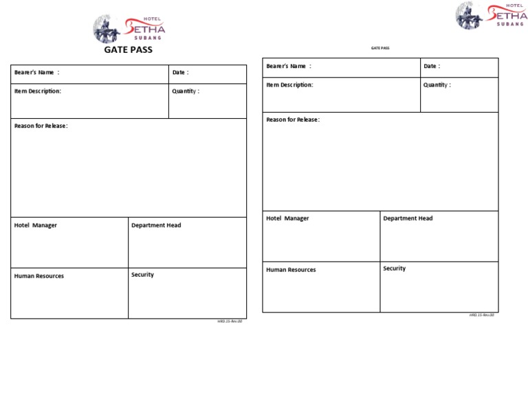 Gate Pass Format Template | PDF