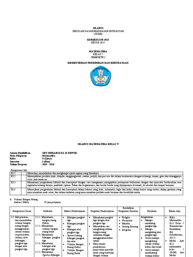 Silabus Matematika Kelas 5 Sem 2 | PDF