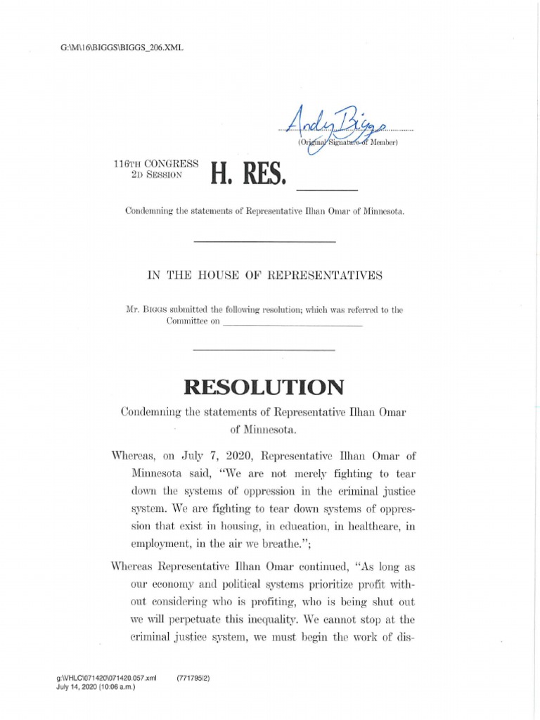 Resolution Condemning Statements by Rep. Ilhan Omar. | PDF