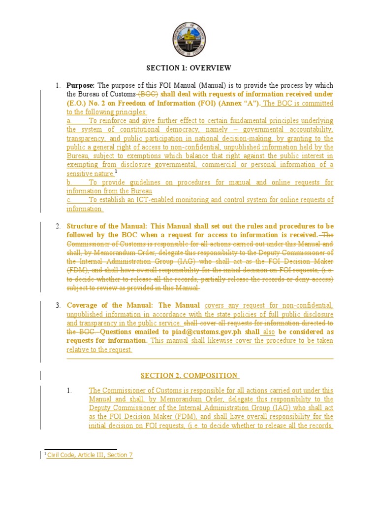 Purpose: The Purpose of This FOI Manual (Manual) Is To Provide The ...