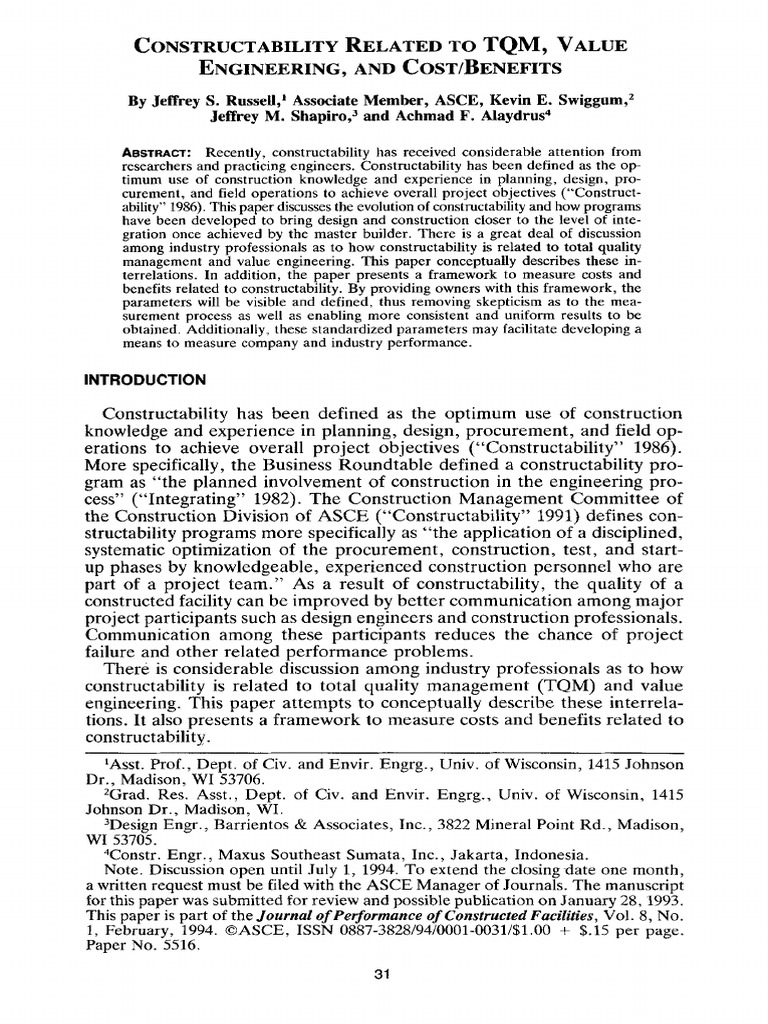 Constructability Related To TQM Value Engineering PDF | Download Free PDF | Product Lifecycle ...