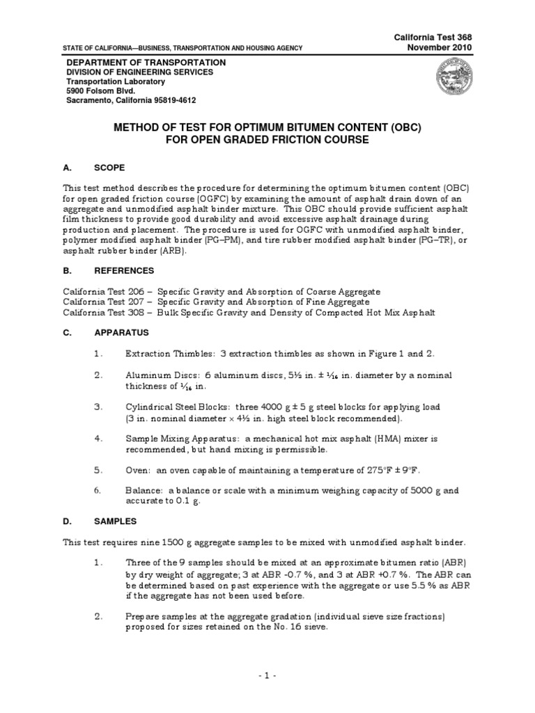 Optimum Bitumen Content Test for OGFC | PDF | Asphalt | Construction ...