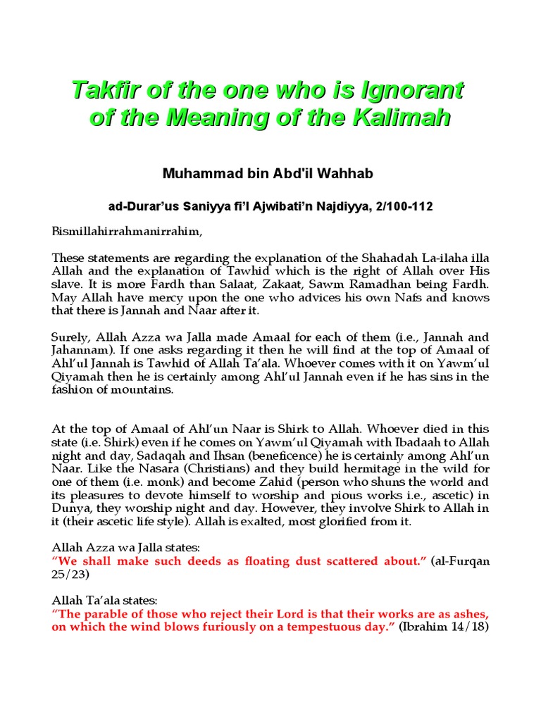 Takfir Jahl | PDF | Prophets And Messengers In Islam | Semitic Words ...