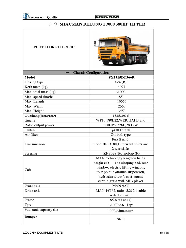 Shacman Delong F3000 Tipper English | PDF | Truck | Axle