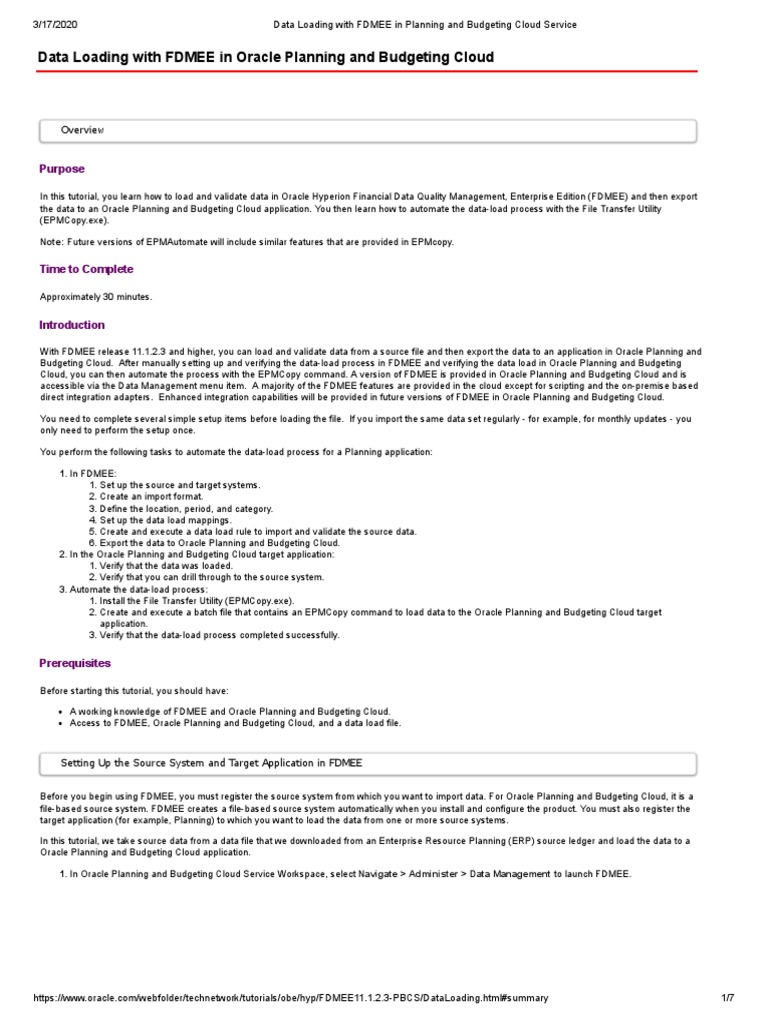 Data Loading With FDMEE in Planning and Budgeting Cloud Service | PDF | Cloud Computing ...