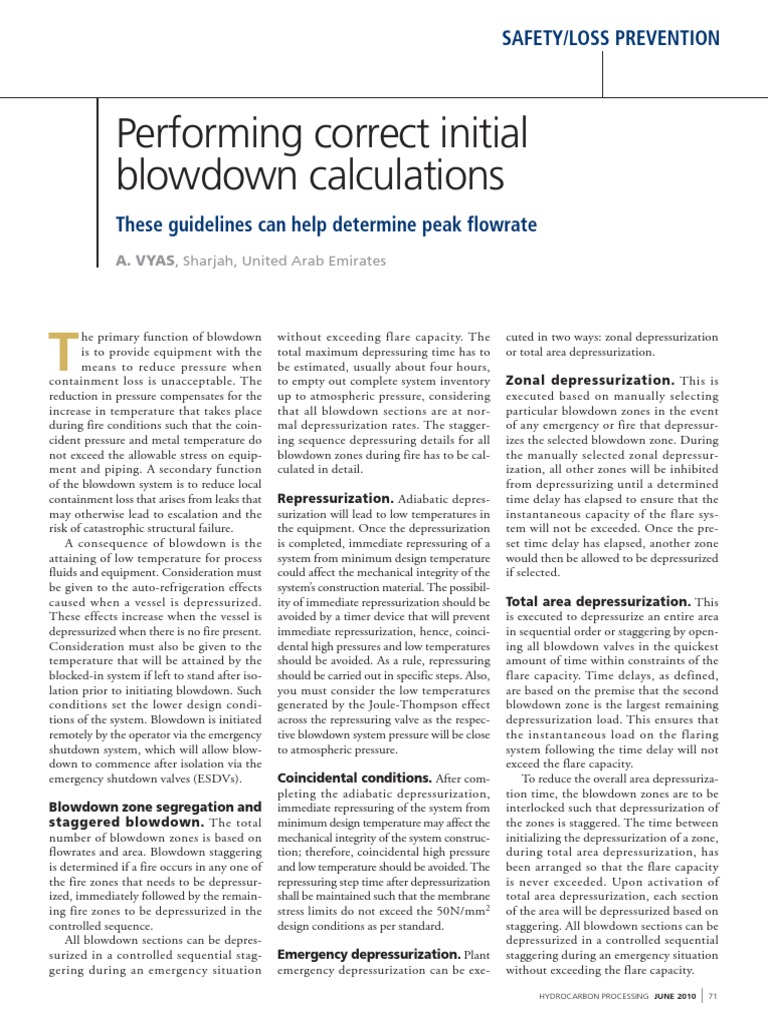 Guidelines for Performing Correct Initial Blowdown Calculations and Ensuring Safe Emergency ...