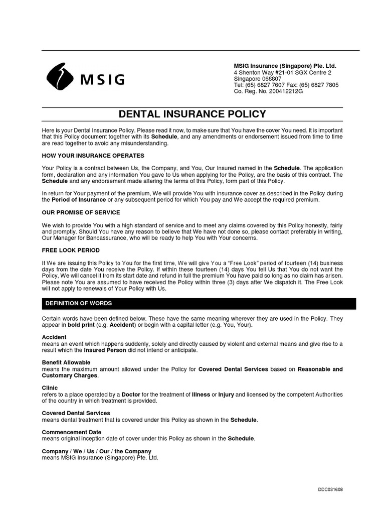 Dental Insurance Policy-Wording | PDF | Dentistry | Arbitration