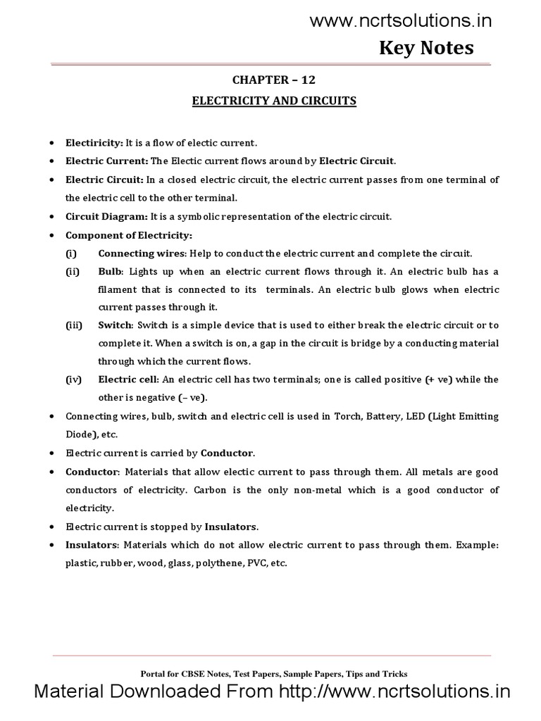 Chapter - 12 Electricity and Circuits: Portal For CBSE Notes, Test ...