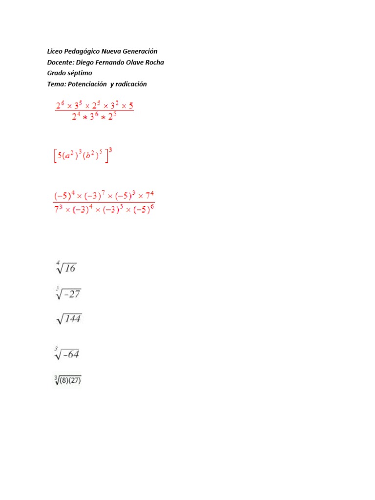 Ejercicios de Potenciación Septimo | PDF | Crecimiento personal y ...