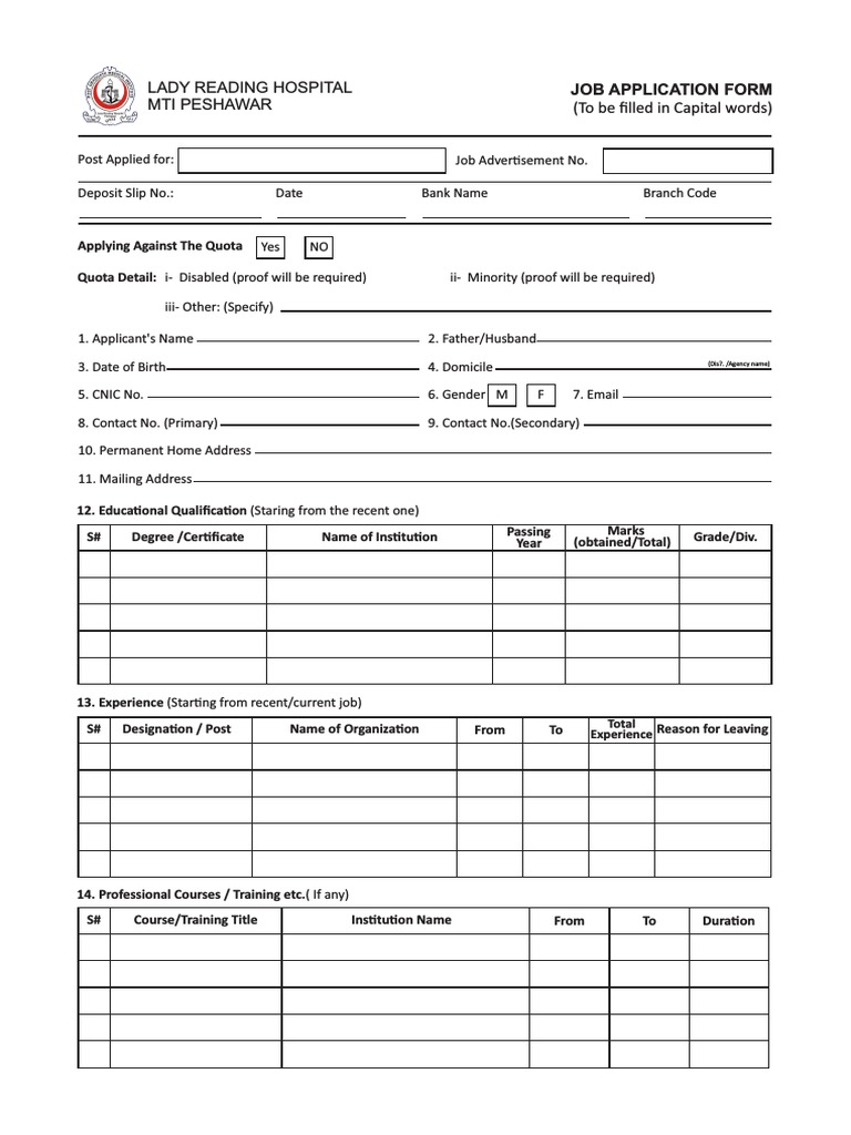 Job Application Form | PDF | Career & Growth