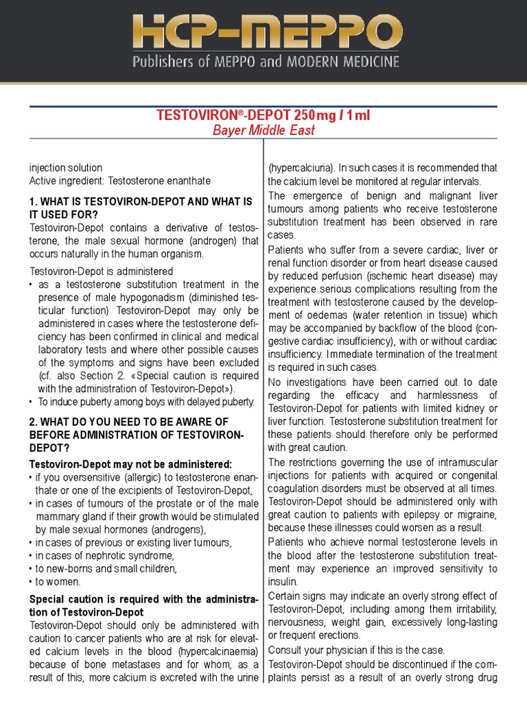 Testoviron - DEPOT 250 MG / 1 ML: Bayer Middle East | PDF ...