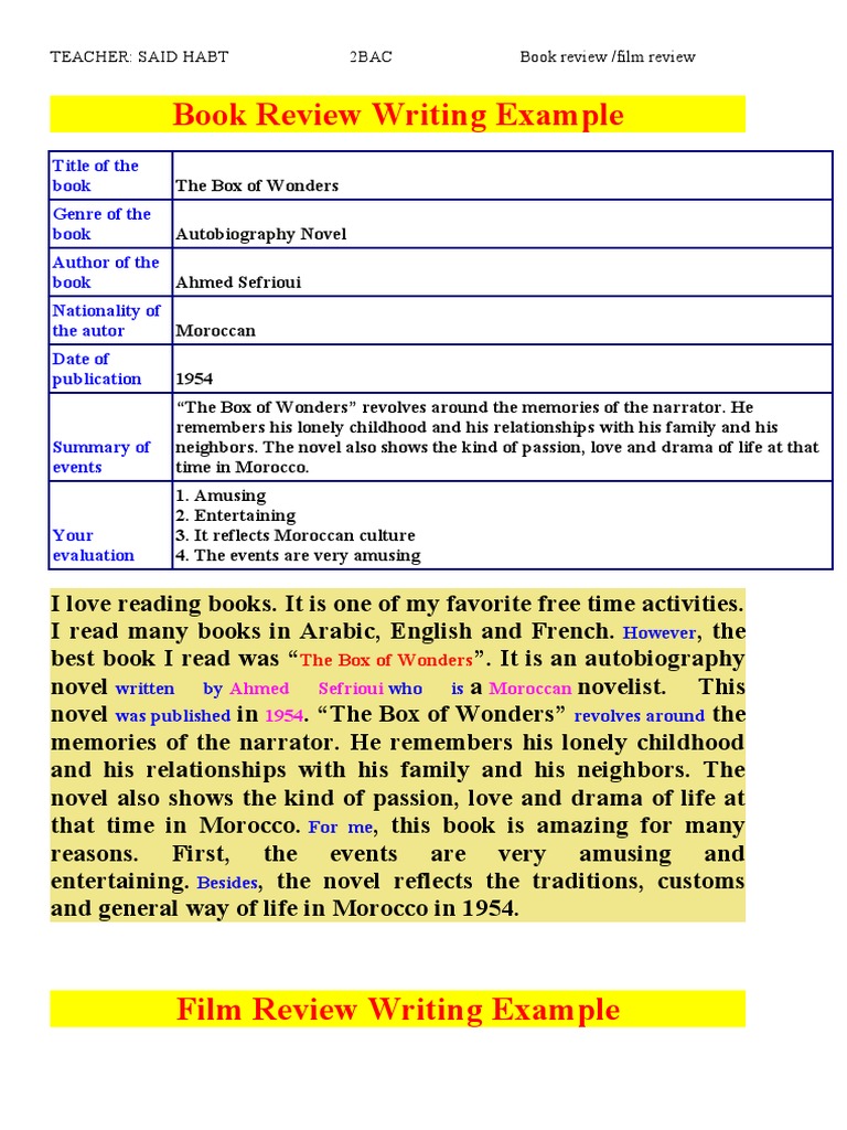 Book Review Writing Example | PDF