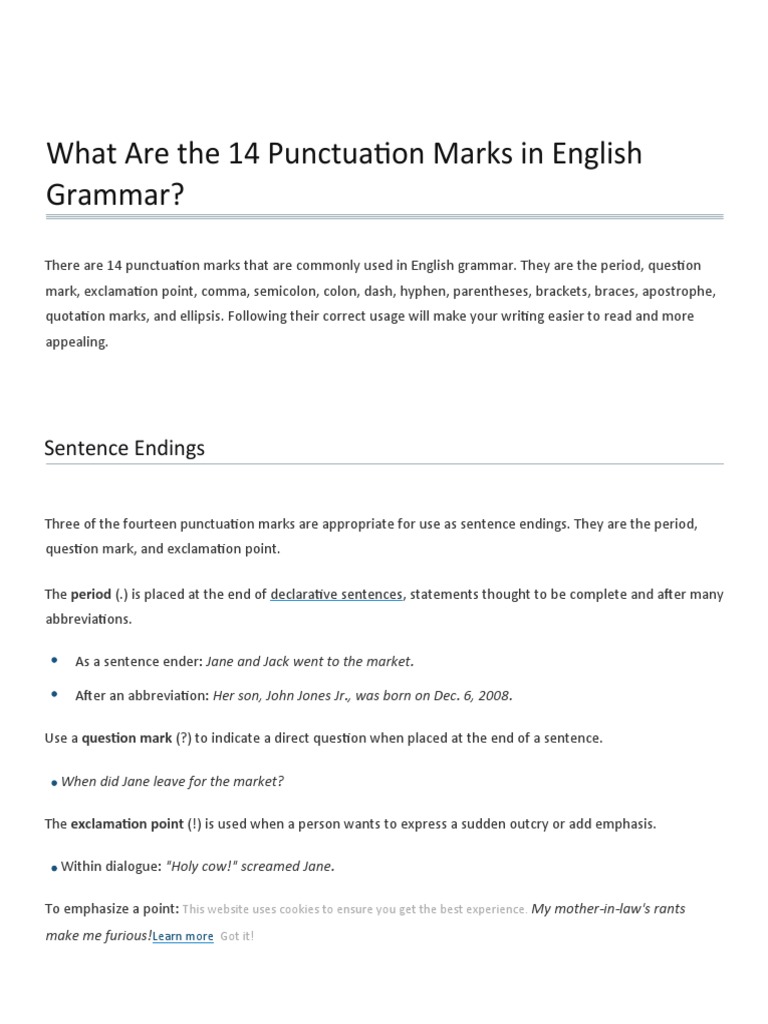 What Are The 14 Punctuation Marks in English Grammar | PDF | Bracket ...