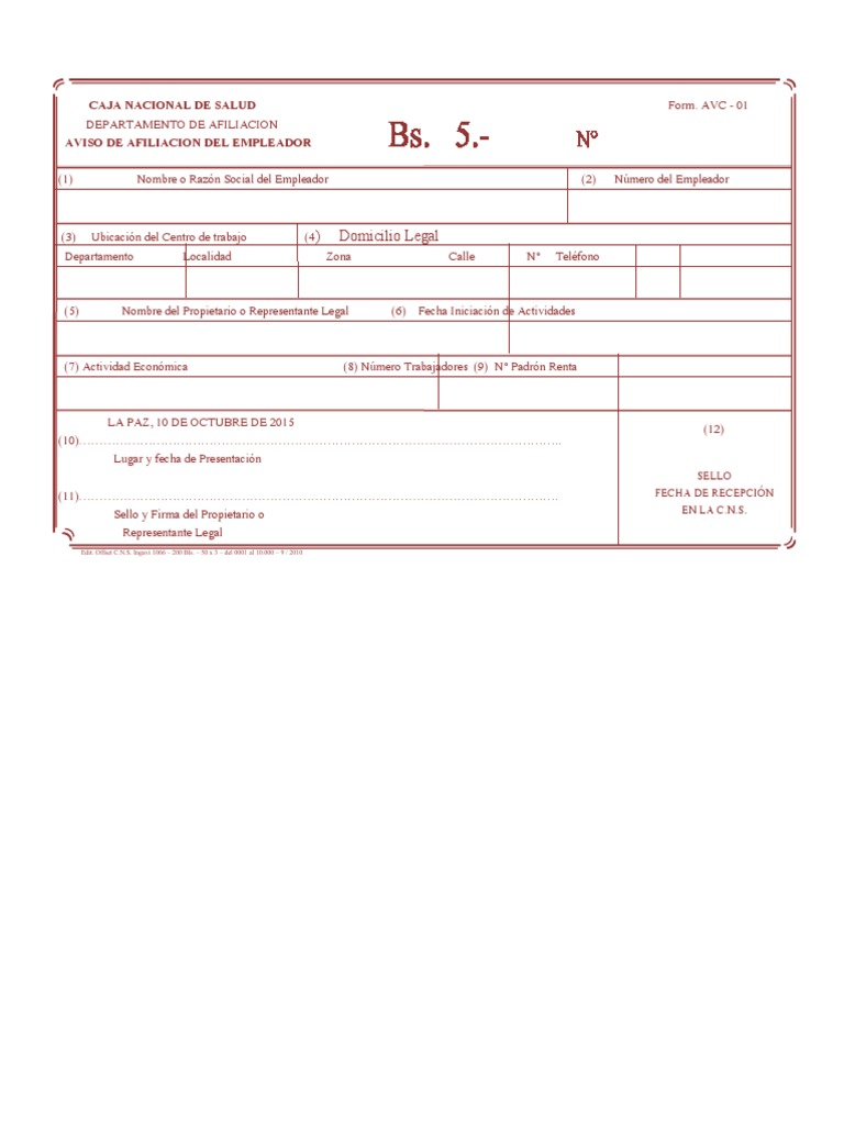 Formulario Avc 01 Edwin | PDF