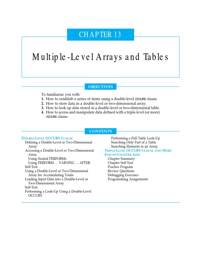 Multiple-Level Arrays and Tables: Objectives | PDF | Array Data Structure | Bracket