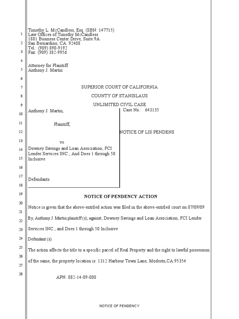 Notice of Lis Pendens | PDF