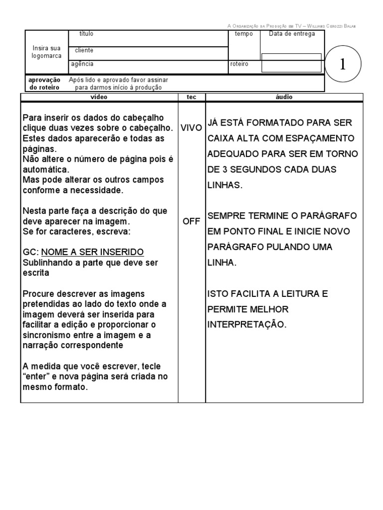 Modelo Para Roteiro 3 Colunas