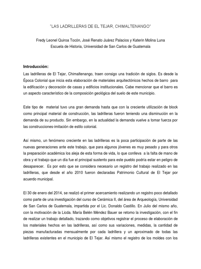 Ladrilleras de El Tejar: Proceso y Tradición | PDF | Ladrillo | Horno