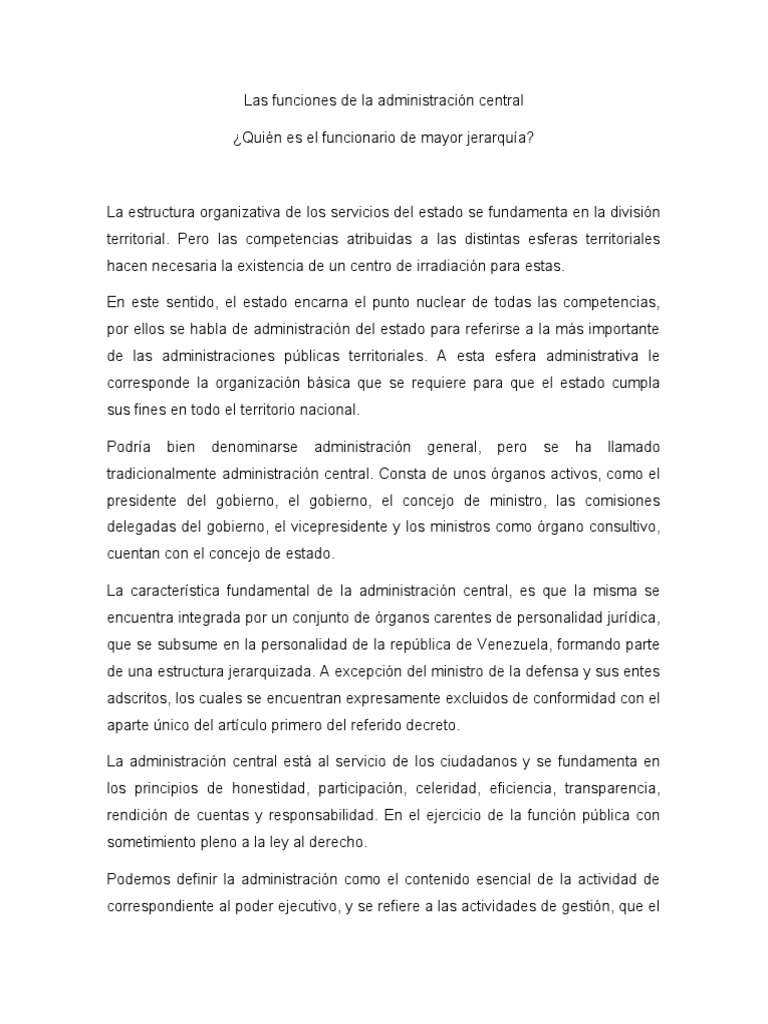 Las Funciones de La Administración Central | PDF | Estado (política ...