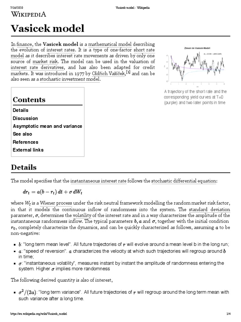 Vasicek Model - Wikipedia | PDF | Statistical Theory | Applied Mathematics