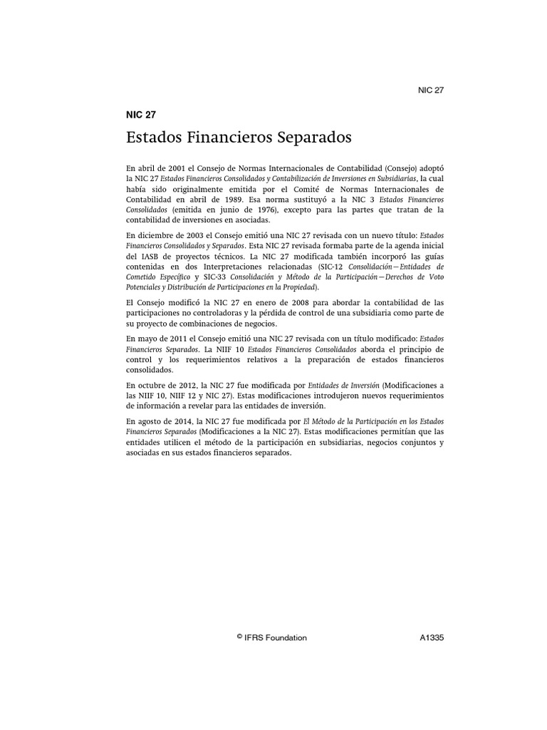 NIC - 27 - Estados - Financieros - Separados NOTAS | PDF | normas ...