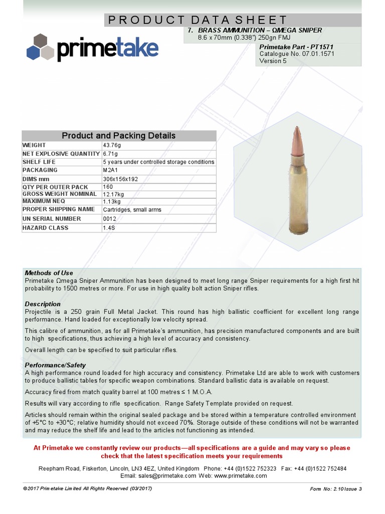 Product Data Sheet: Product and Packing Details | PDF | Ammunition | Rifle