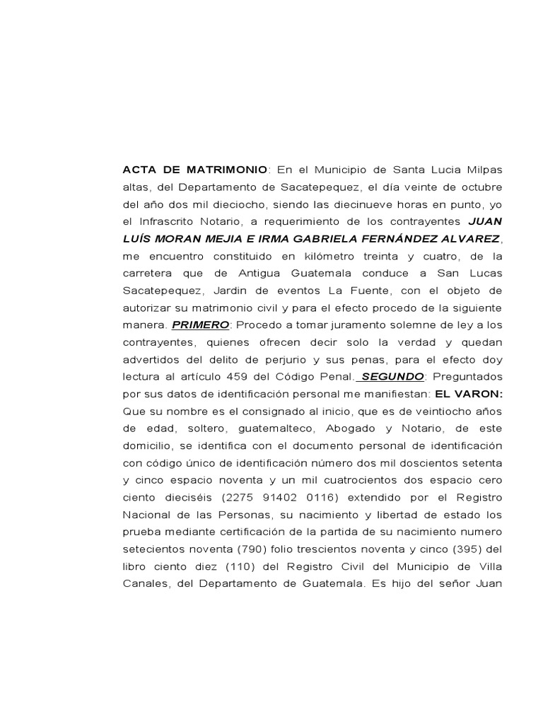 Acta Matrimonio Bichi | PDF | Matrimonio | Guatemala