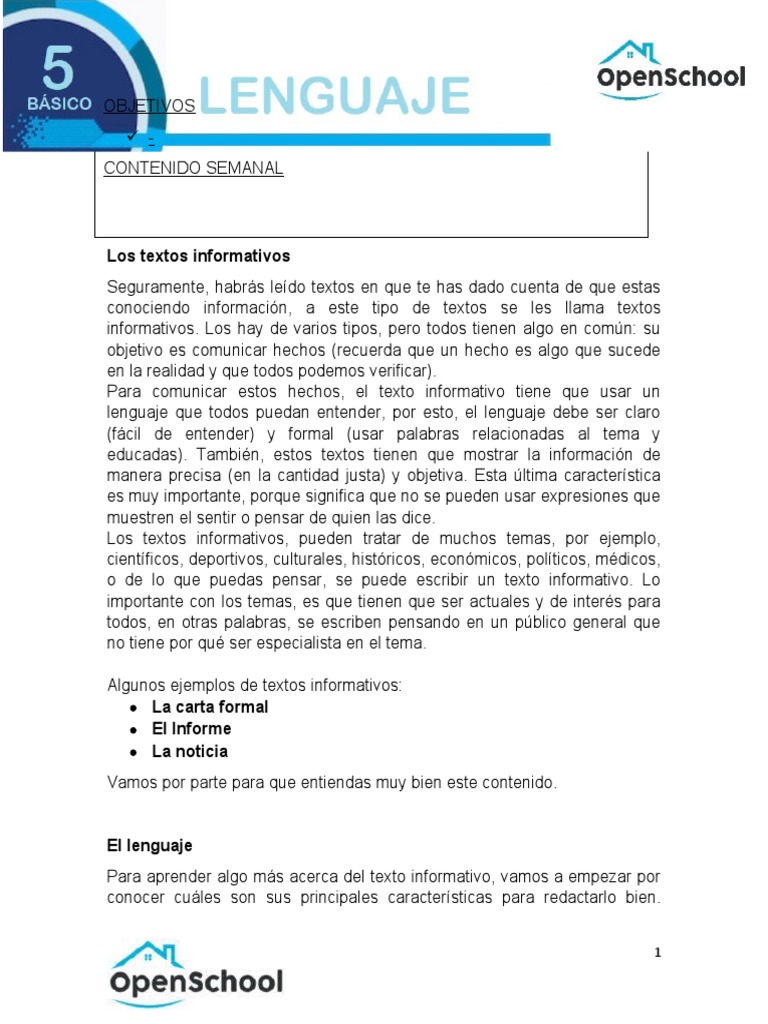 Lenguaje - Guia 5. Los Textos Informativos | PDF | Sustantivo | Párrafo
