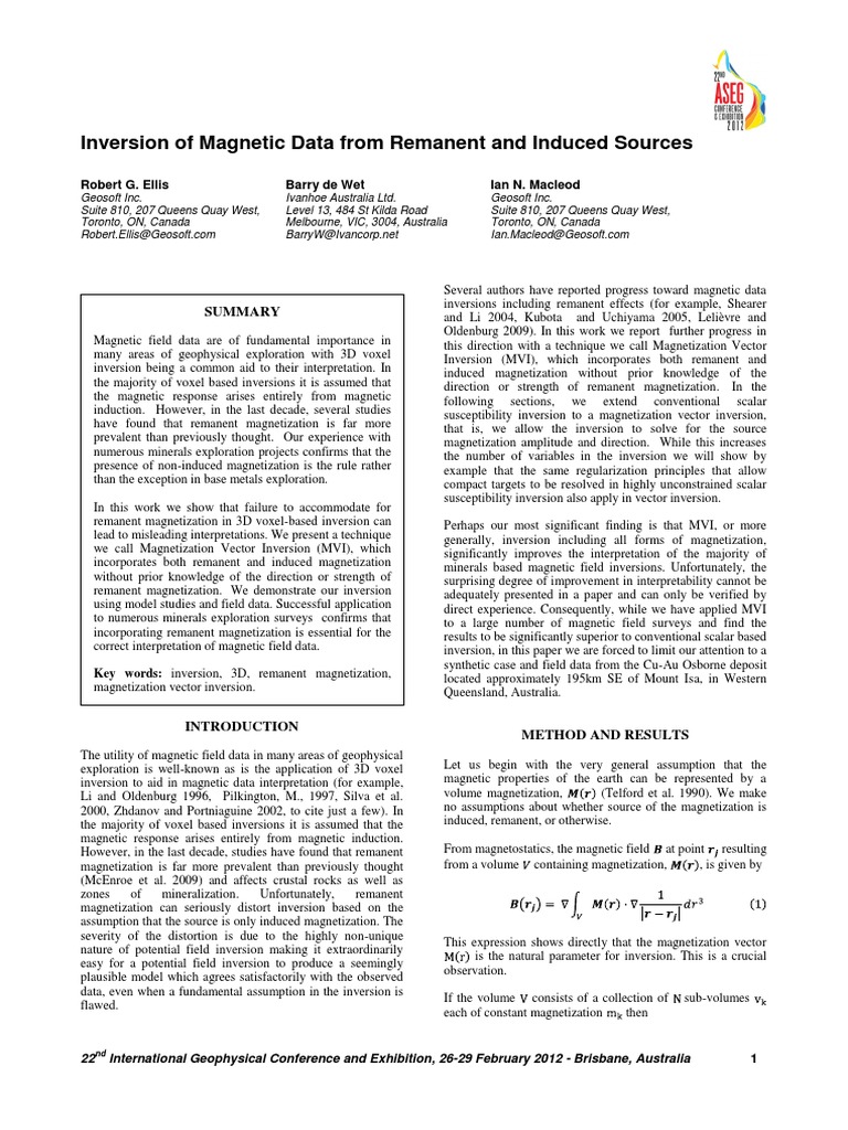 Magnetization Vector Inversion in Geophysics | PDF | Inverse Problem ...