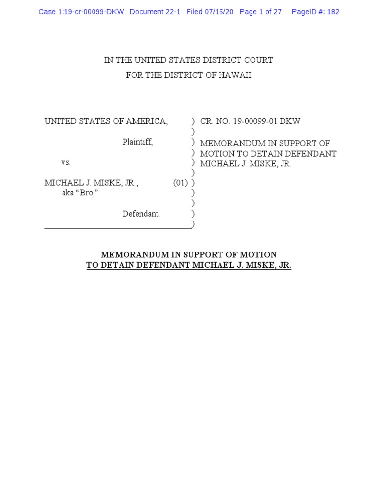 Miske Motion To Detain | PDF | Burden Of Proof (Law) | Bail
