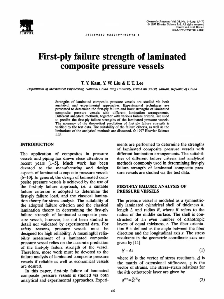 First Ply Failure Strength of Laminated Composite Pres - 1997 - Composite Struct PDF | PDF ...