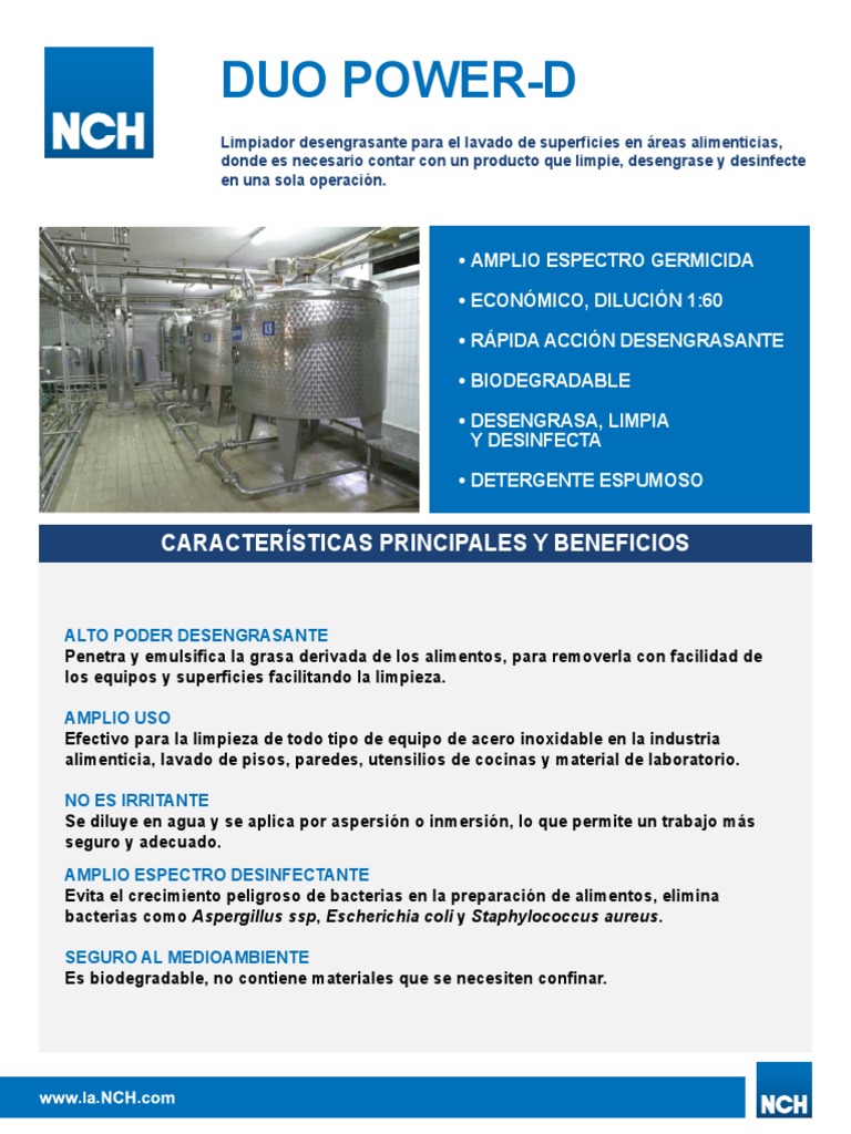 NCH - Chemical - MX - A225 - Duo Power-D - 2017 | PDF | Agua | Alimentos