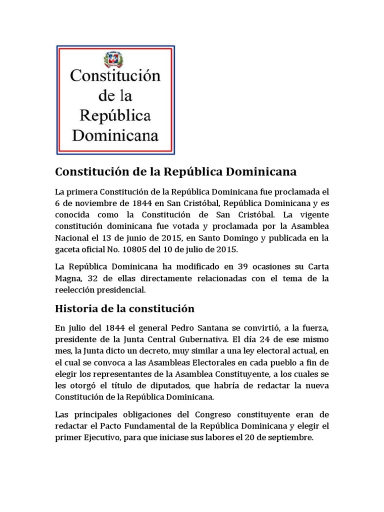 Constitución de La República Dominicana | PDF | República Dominicana ...